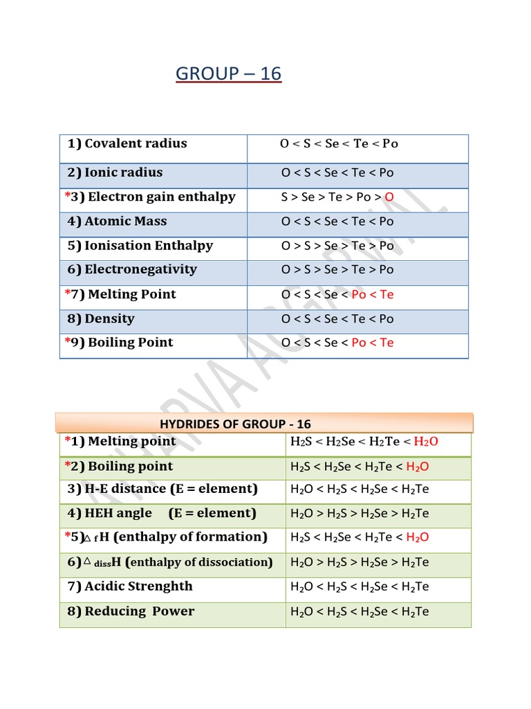 Group 16 Electron Gain Enthalpy Trends | PDF