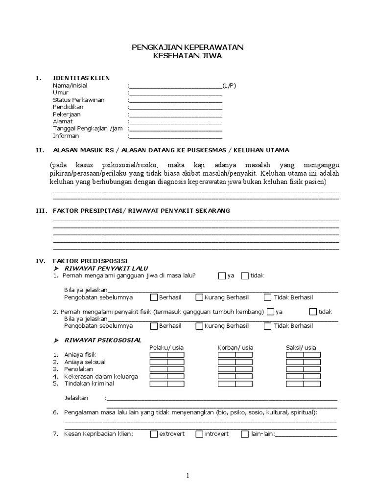 Format Pengkajian Jiwa Spikososial | PDF