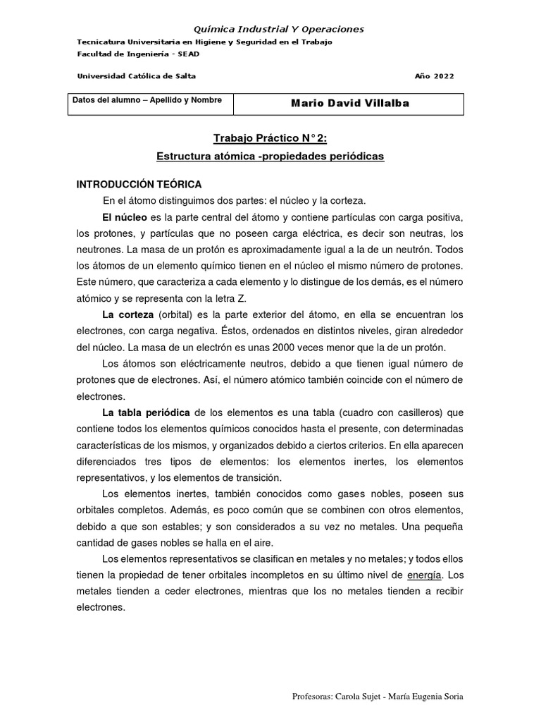 Trabajo Practico Nro 2 TERMINADO | PDF | Núcleo atómico | Átomos