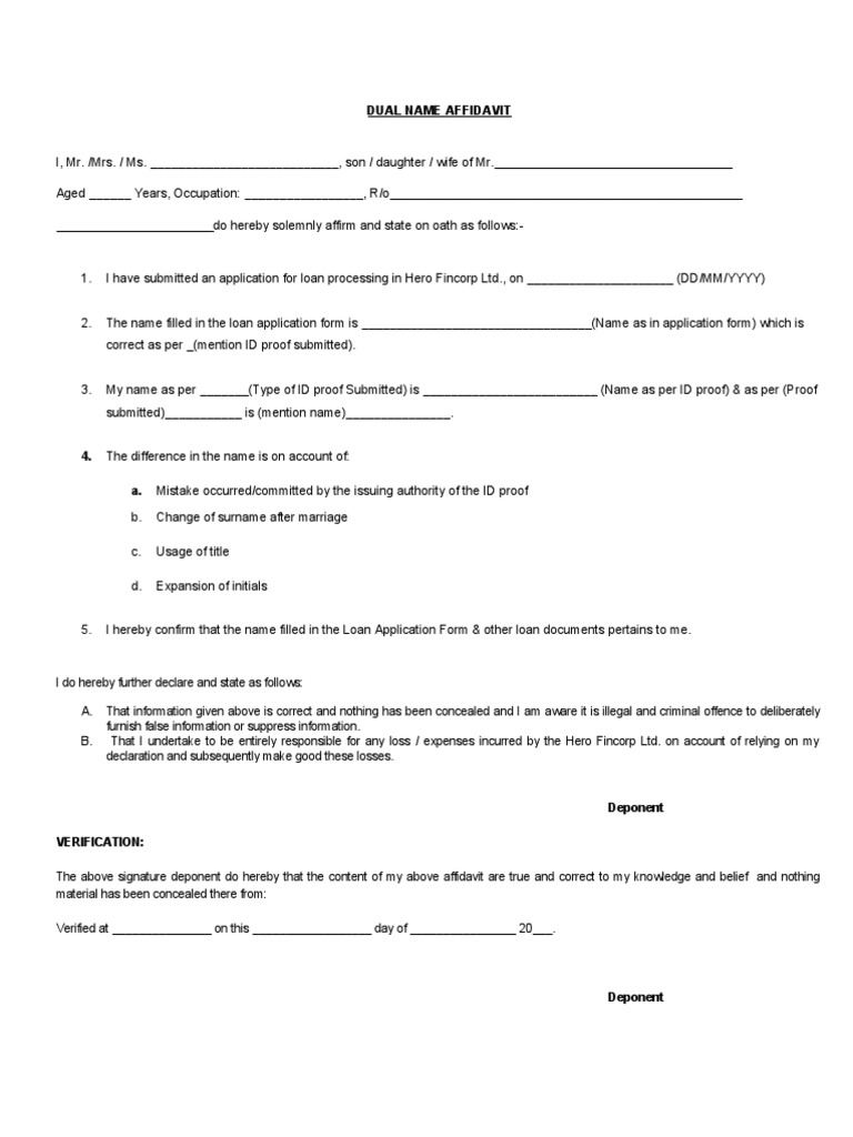 Dual Name Affidavit | PDF
