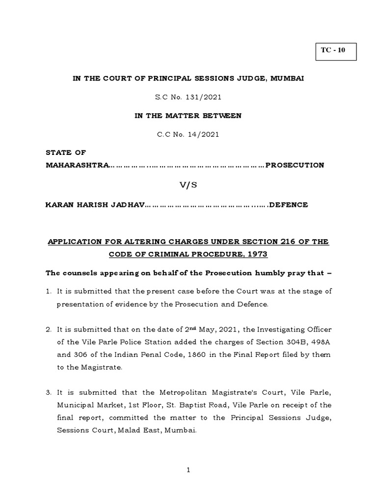 Application For Altering and Adding Charges - Application For ...