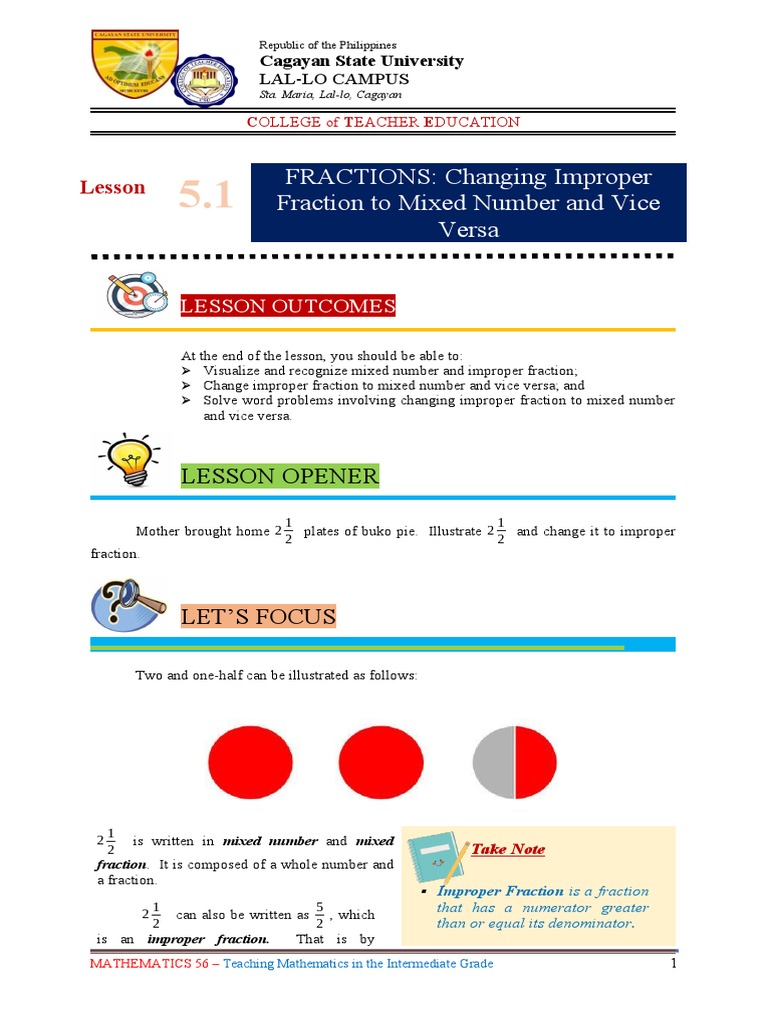 L5.1 - Fractions Changing Improper To Mixed | PDF | Mathematics ...