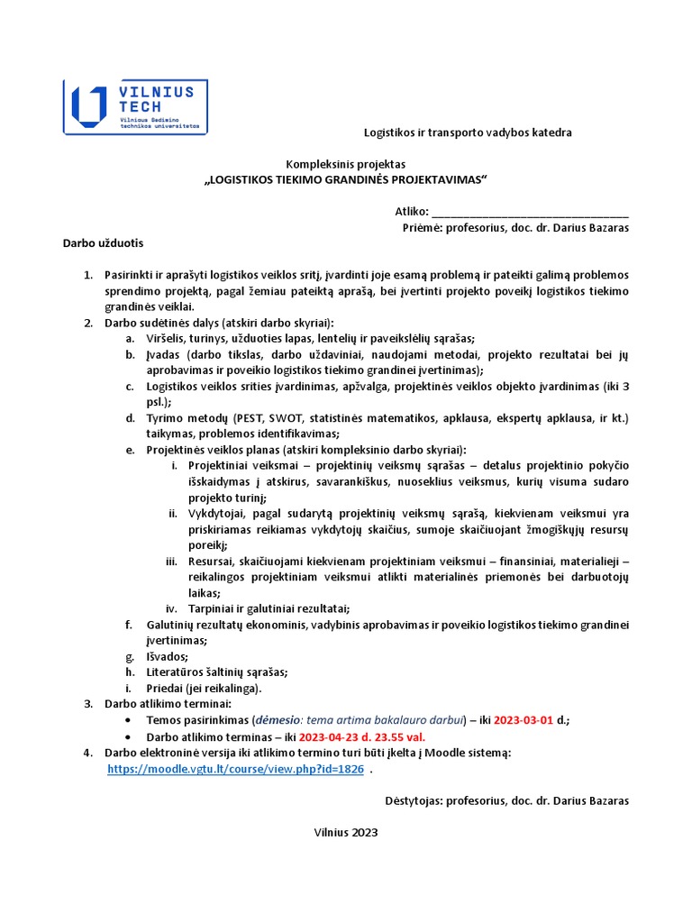 Logistikos Tiekimo Grandinės Projektavimas": Dėmesio: Tema Artima Bakalauro Darbui | PDF