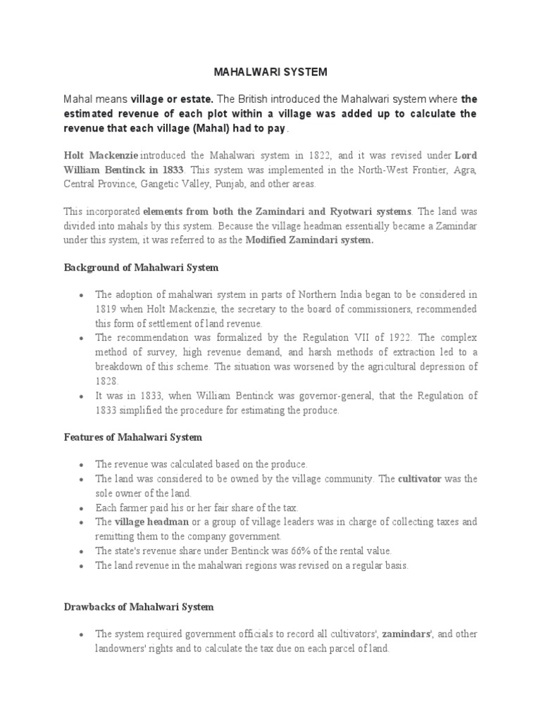 Understanding the Mahalwari System: A Complex Revenue Arrangement in ...