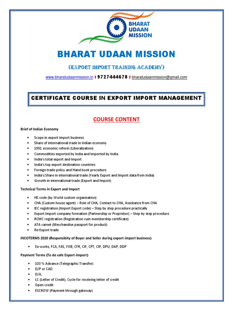Certificate Course in Export Import Management-2 | PDF | Business Process | Service Industries