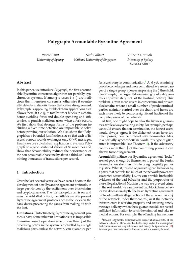 Polygraph: Accountable Byzantine Agreement: Pierre Civit Seth Gilbert Vincent Gramoli | PDF ...