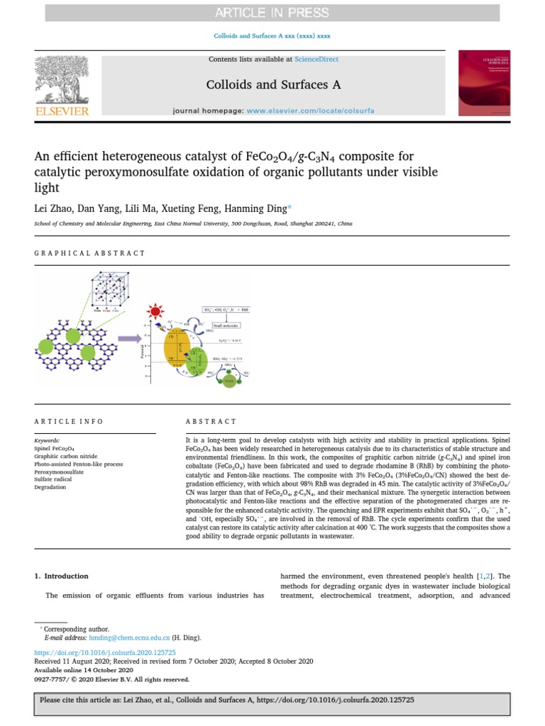 2020, Heterogeneous Catalyst of FeCo2O4-g-C3N4 | PDF | Hydrogen ...