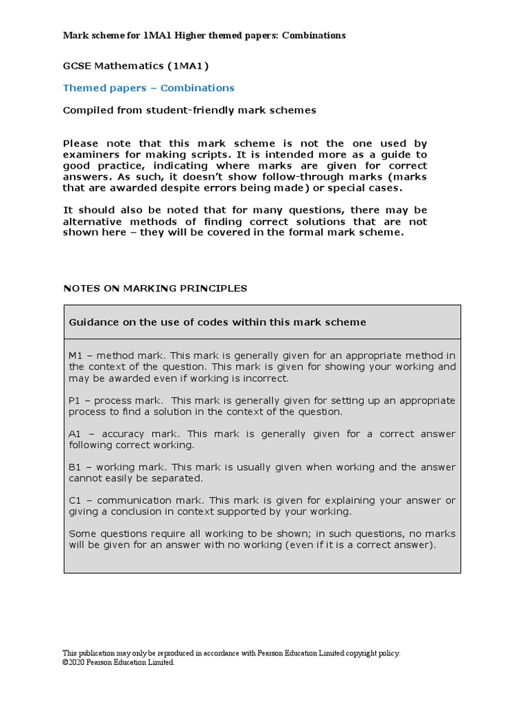 12b Combinations - H - Mark Scheme | PDF