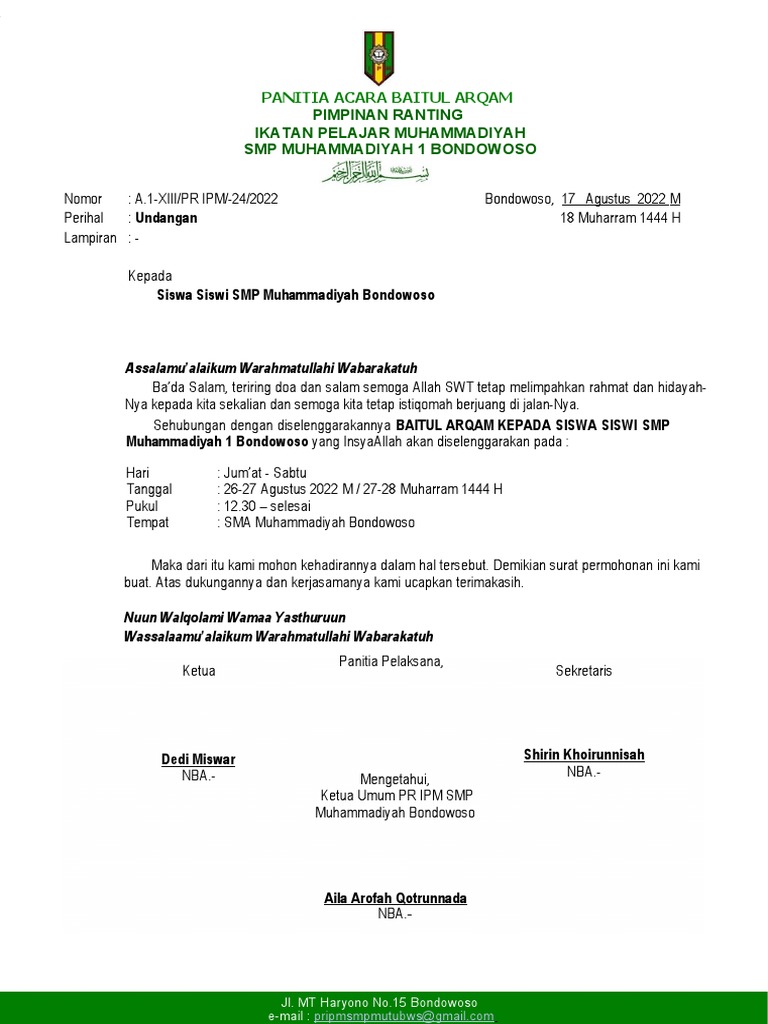 Surat UNDANGAN Siswa KEGIATAN IPM | PDF