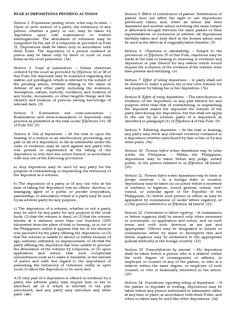 Rule 23, 25 of Roc | PDF | Deposition (Law) | Evidence