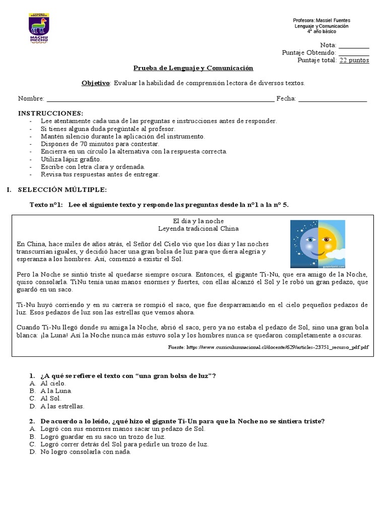 Prueba de Comprensión Lectora | PDF