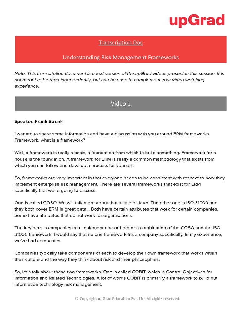 Understanding Risk Management Frameworks | PDF | Enterprise Risk Management | Internal Audit