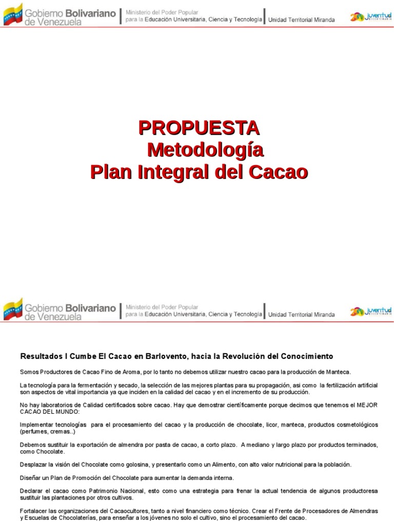 Propuesta Metodología Plan Integral Del Cacao | PDF | Chocolate | Residuos