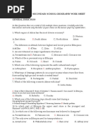 Geography workheet Remedial | PDF | Ethiopia | Geography