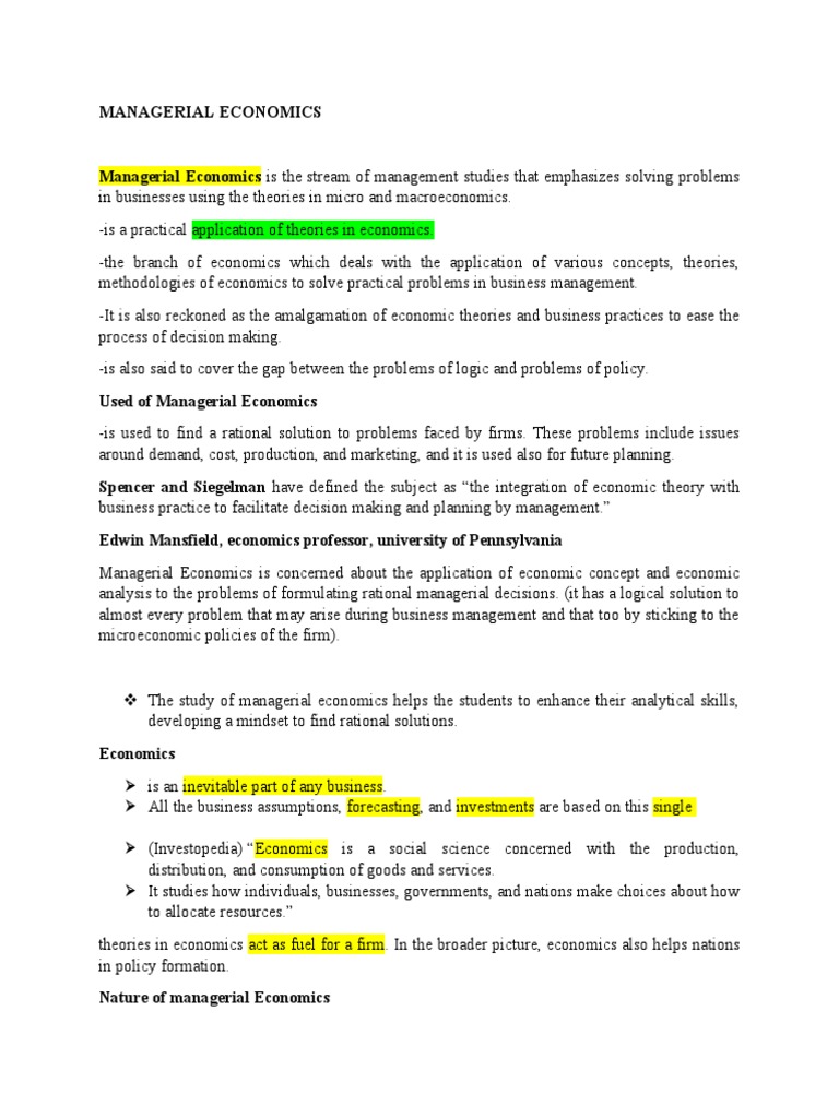 Notes For Managerial Economics | PDF | Economics | Market (Economics)