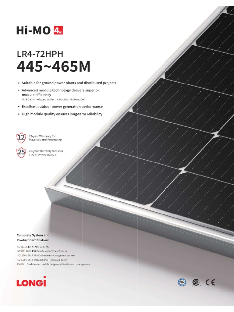 Data Sheet LR4 72HPH 450M | PDF