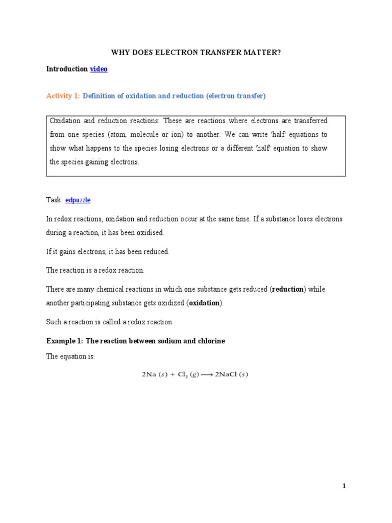 1 Why Does Electron Transfer Matter | PDF | Redox | Chemical Reactions