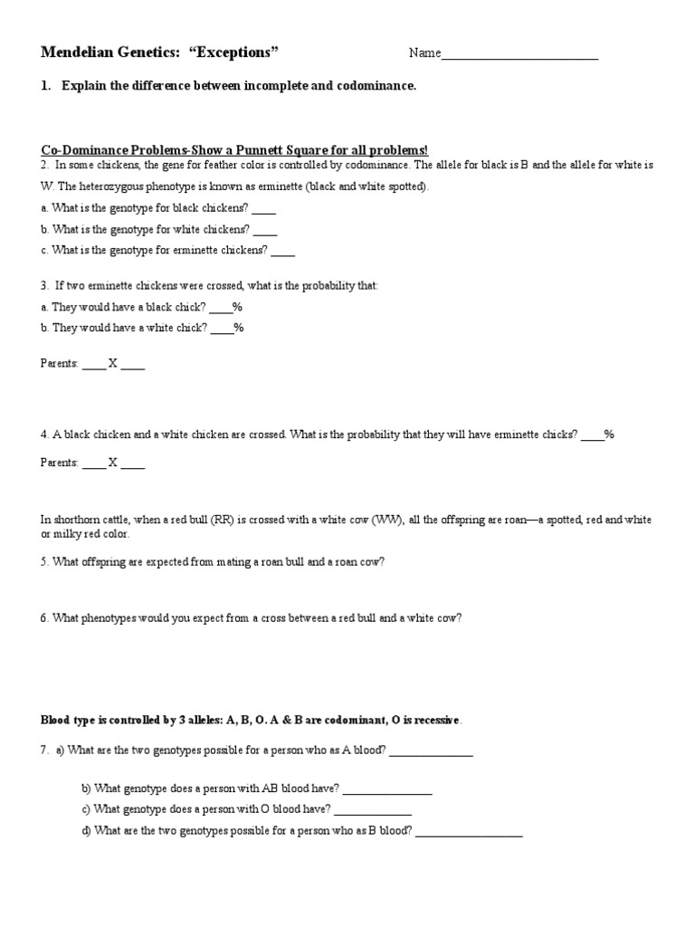 Mendelian Genetics: "Exceptions": 1. Explain The Difference Between ...