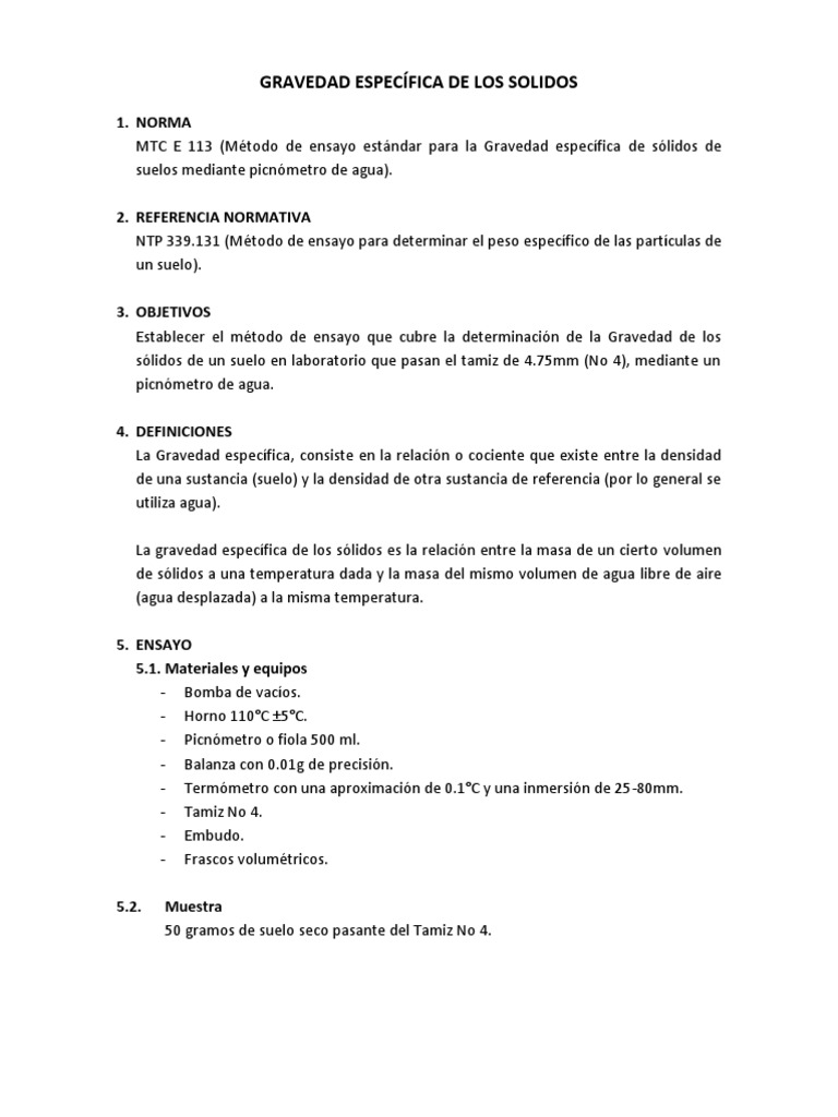Gravedad Específica de Los Solidos: 1. Norma | PDF