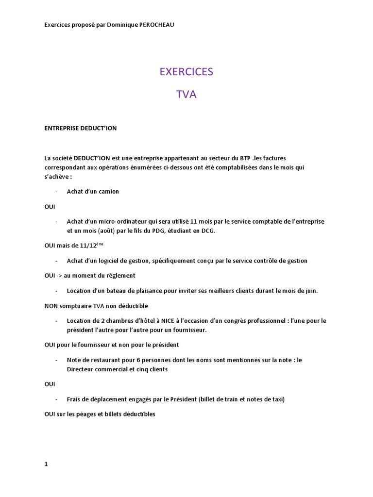 Déductions TVA pour entreprises BTP | PDF | Facture | Taxe sur la ...