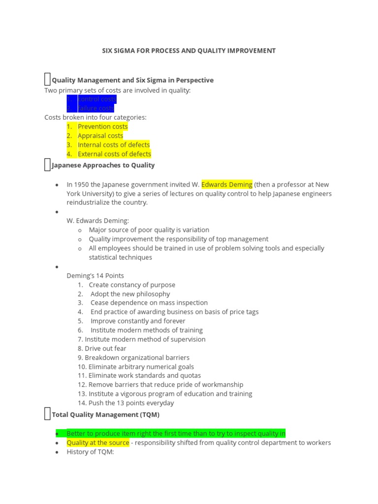 Six Sigma for Quality Improvement | PDF | Six Sigma | Quality Management