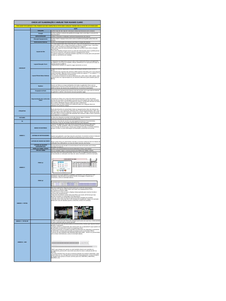Checklist para Elaboração e Análise TSSR Huawei Claro | PDF | Antena ...