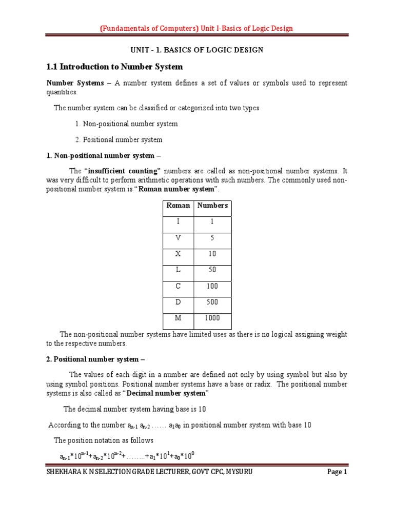 Unit-1 Basics of Logic Design | Download Free PDF | Subtraction ...