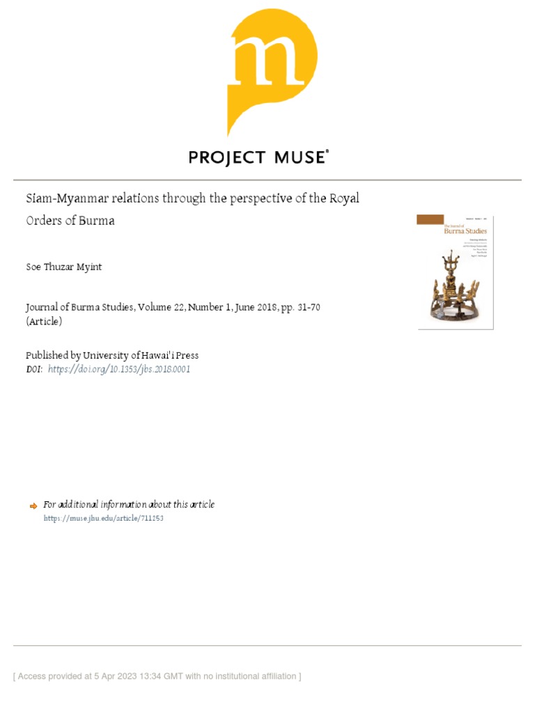 Project Muse 711253 | Download Free PDF | Thailand | Myanmar