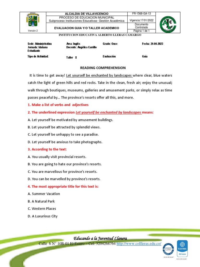 Ing11-Reading Comprehension 240323 | PDF | Linguistics