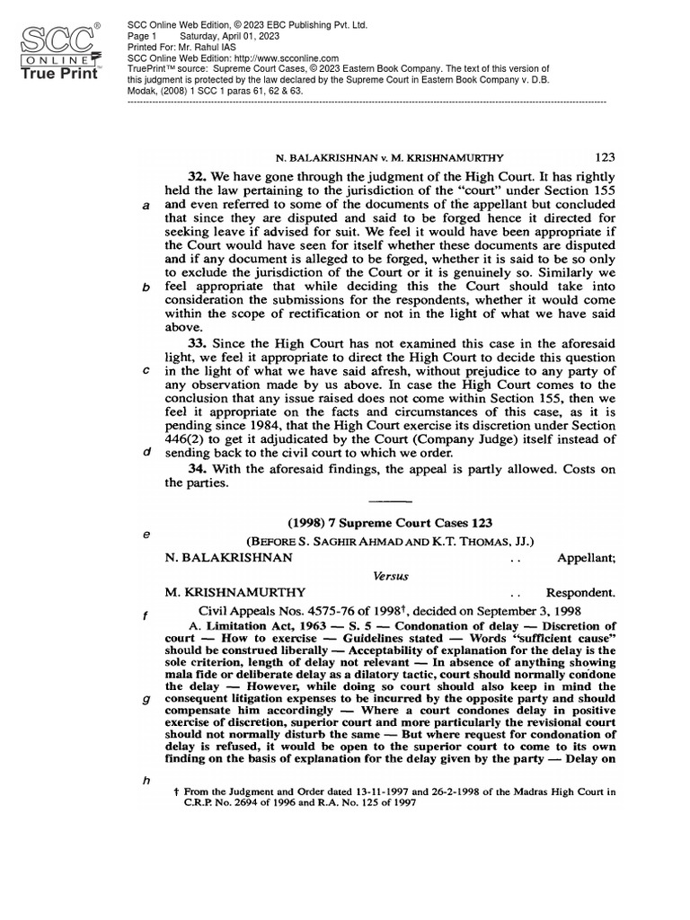 N. Balakrishnan v. M. Krishnamurthy Case | PDF | Supreme Courts ...