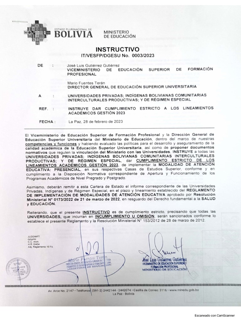 Instructivo 003-2023 Ministerio de Educación | PDF