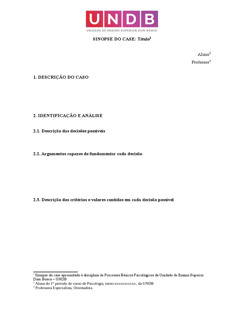 Template para Sinopse Do Case | PDF