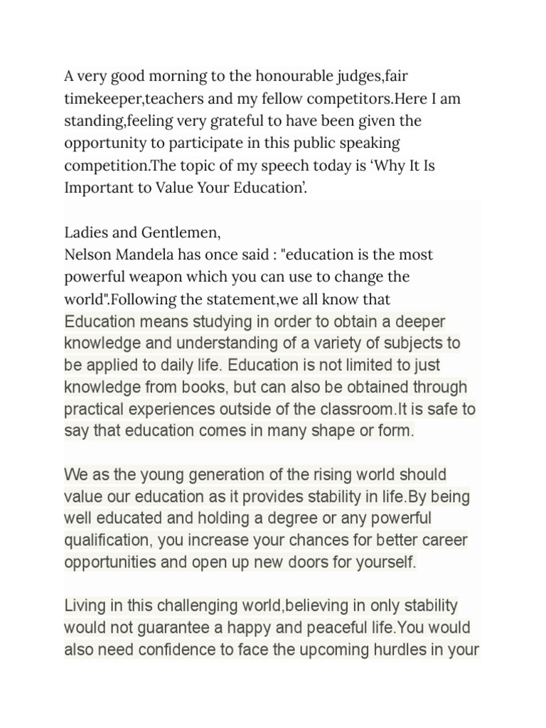 Public Speaking Script | PDF | Knowledge | Cognition