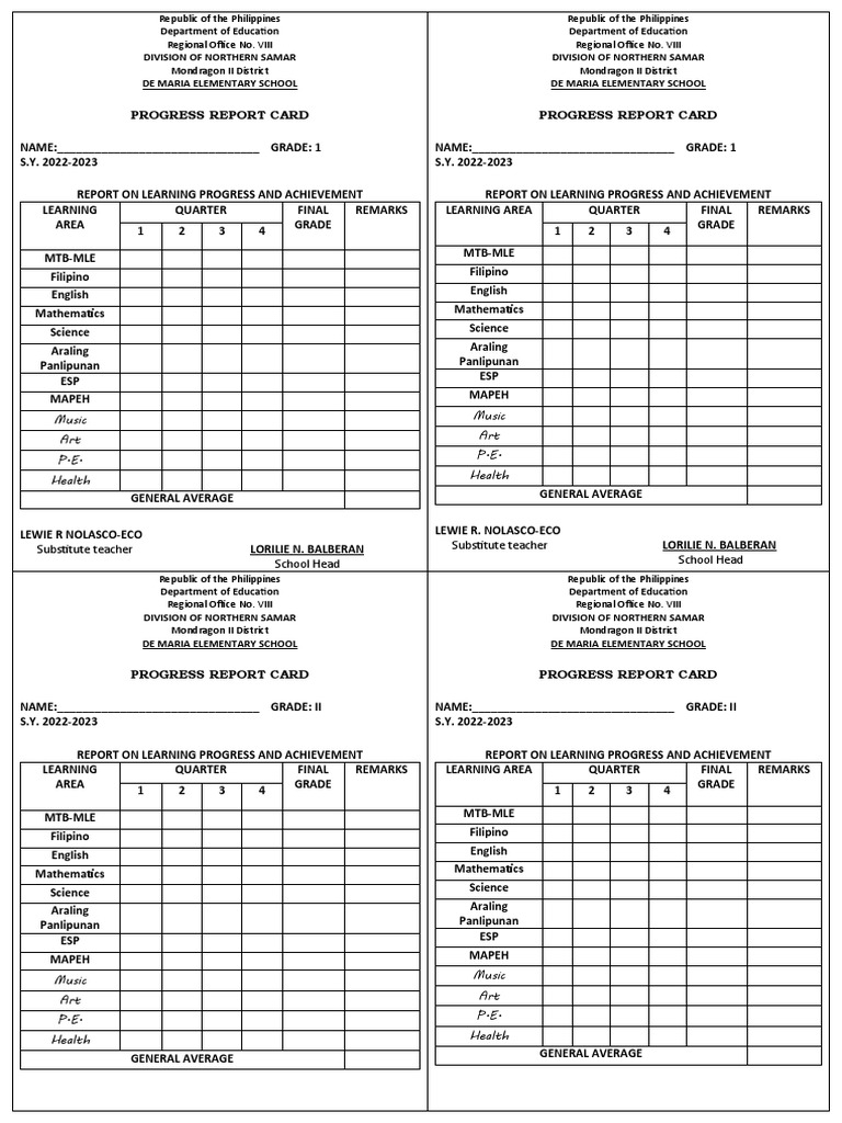 Progress Report Card Pdf Southeast Asia Asia