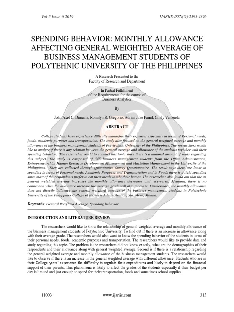Spending Behavior: Monthly Allowance Affecting General Weighted Average ...
