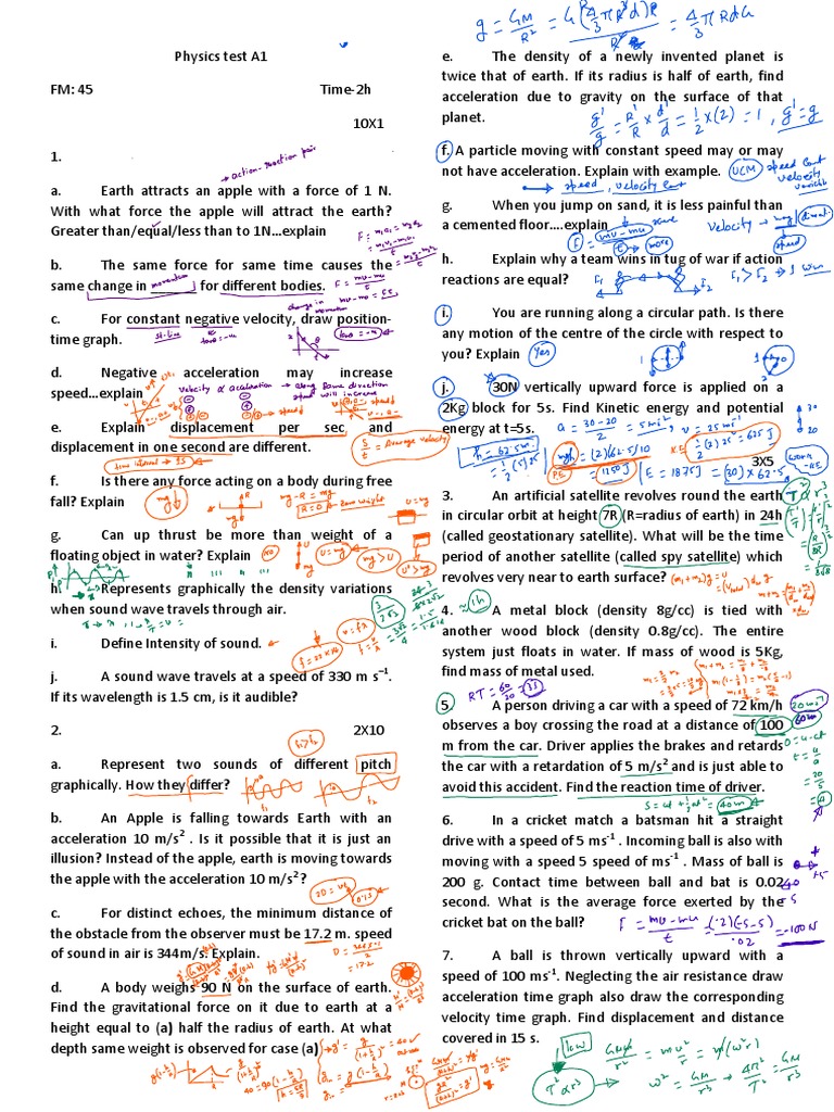 9-Physics Test A1 | PDF | Force | Acceleration