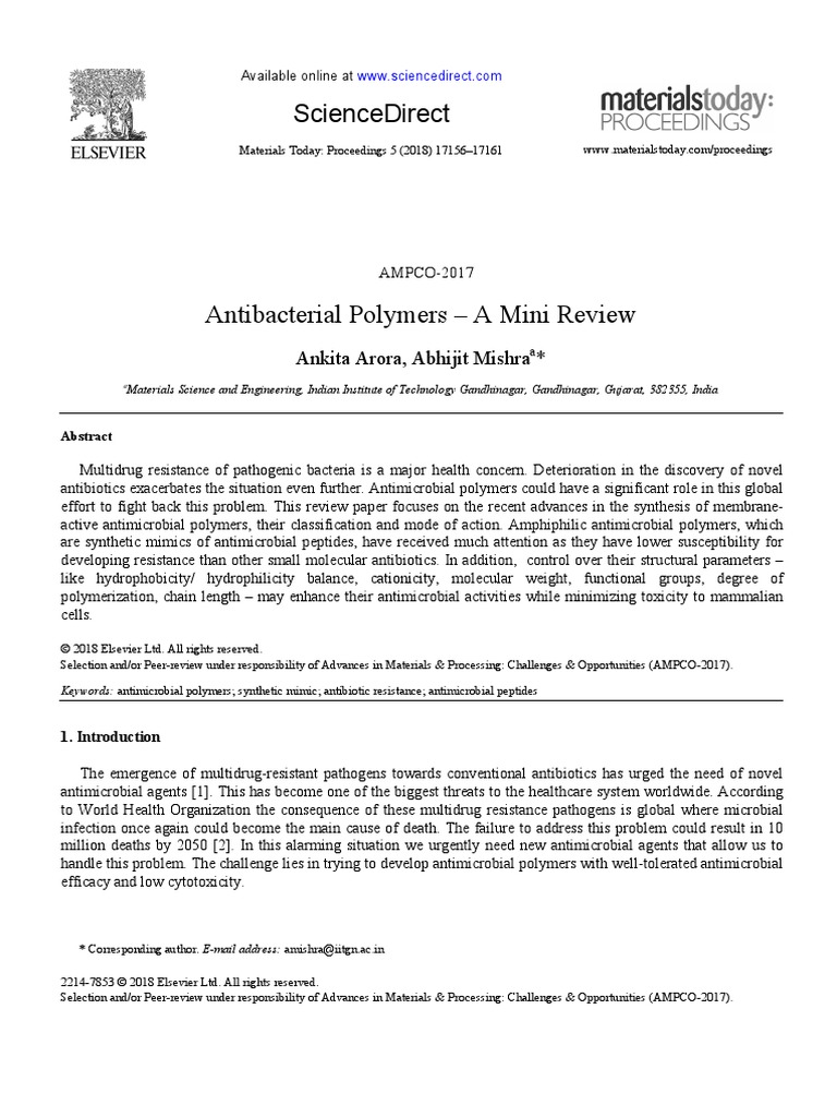 Antibacterial Polymers - A Mini Review: Sciencedirect | PDF | Polymers ...