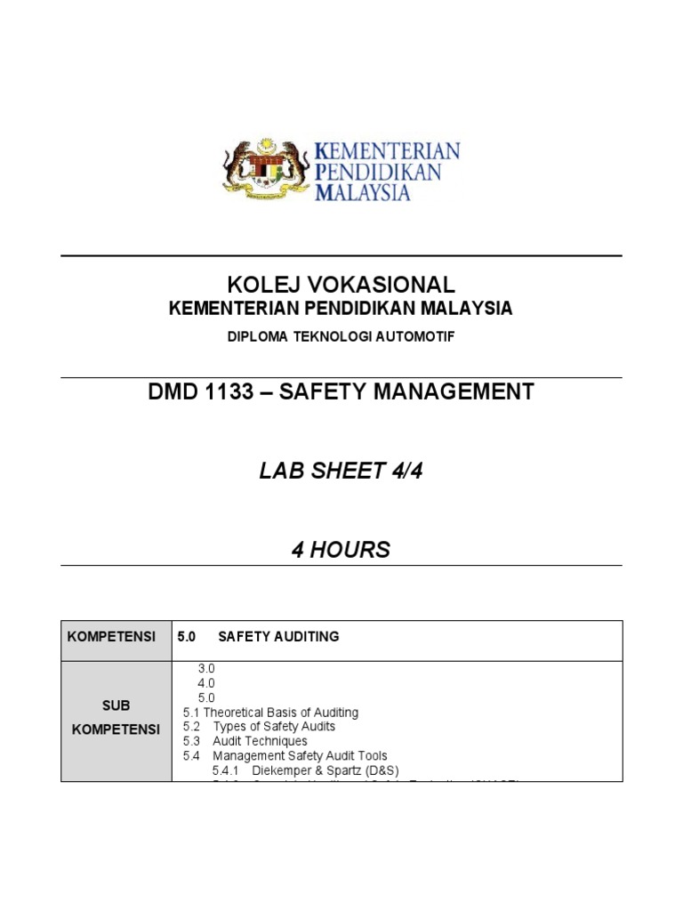 DMD 1133 Lab Sheet 4.0 Safety Practice Audit | PDF