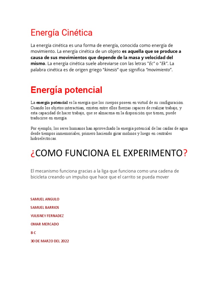 Energía Cinética y Potencial Explicadas | PDF