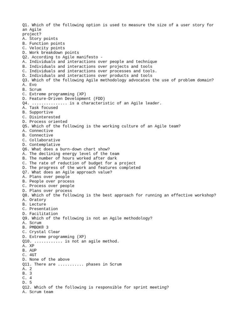 Agile MCQ | PDF | Agile Software Development | Scrum (Software Development) Agile MCQ | PDF | Agile Software Development | Scrum (Software Development)
