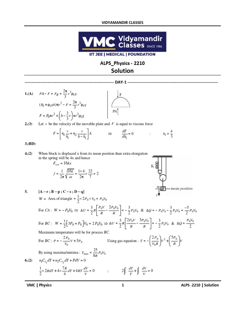 Physics Advanced Level Problem Solving (ALPS-10) - Solution | PDF ...