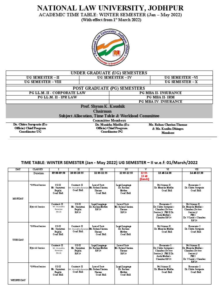 Time Table Jan-May 2022 (Effective From 1st March 2022) | PDF ...