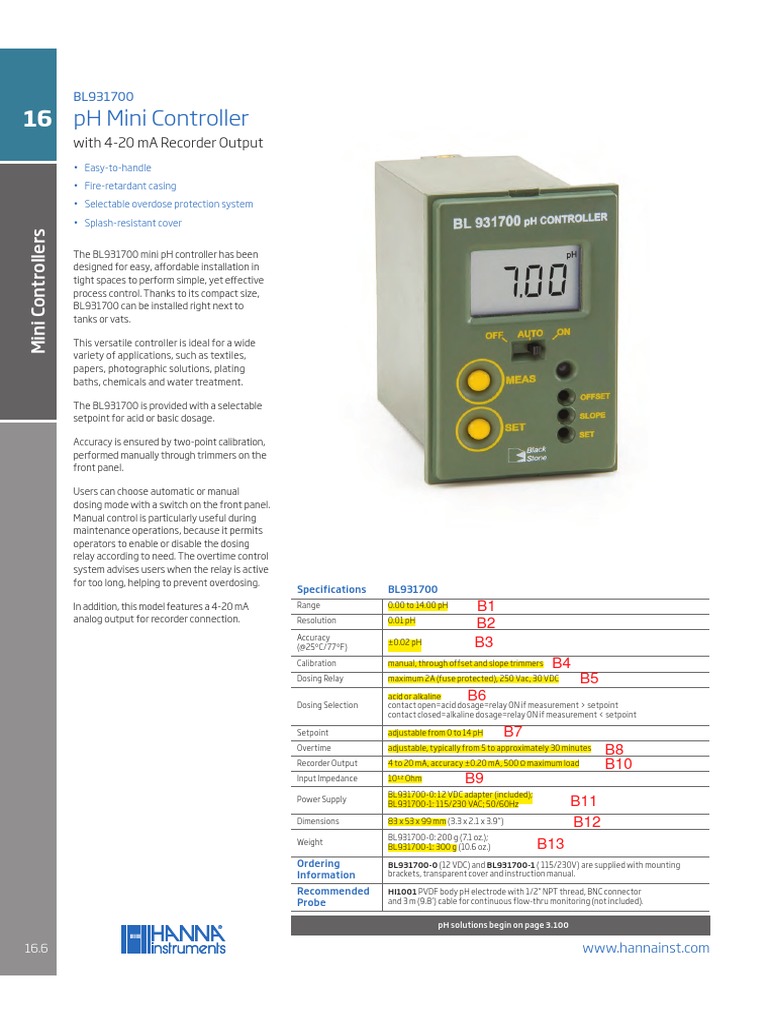 PH Mini Controller: With 4-20 Ma Recorder Output | PDF | Ph | Relay
