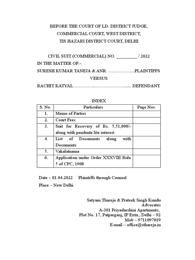 Commercial Suit for Recovery of Rs. 5.51 Lacs | PDF | Affidavit | Lawsuit