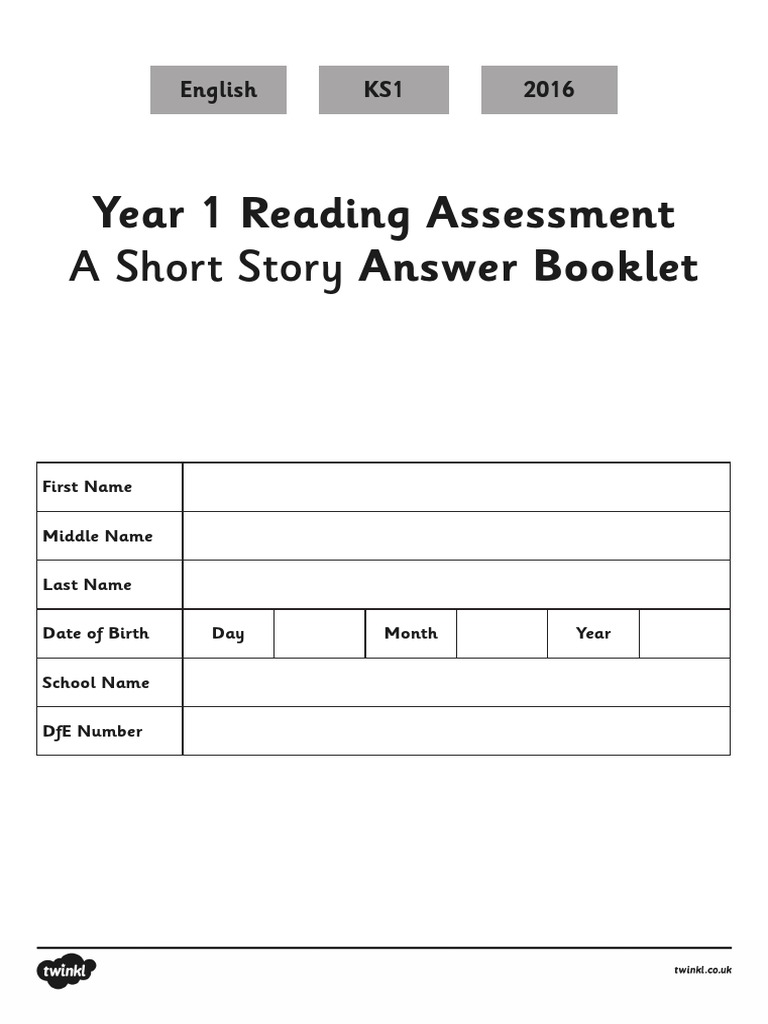 Year 1 Reading Assessment: A Short Story Answer Booklet for English KS1 ...