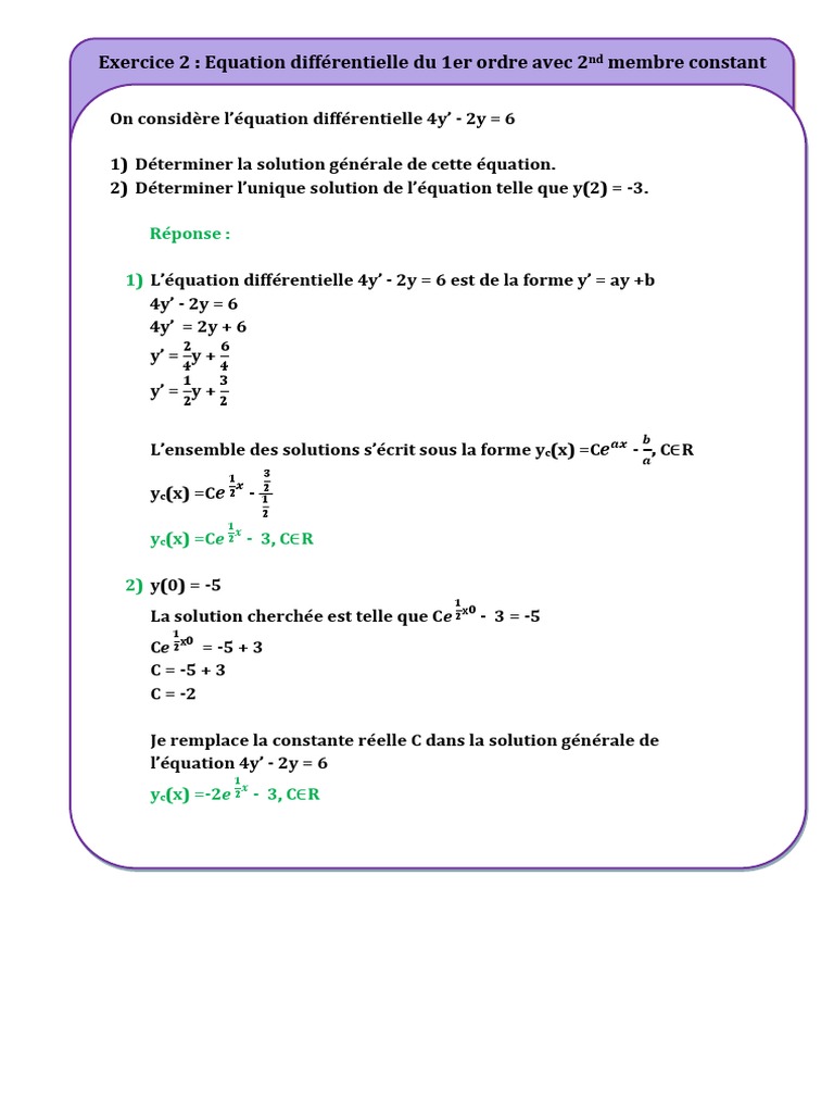 Equation Différentielle Du 1er Ordre Avec 2nd Membre Constant | PDF