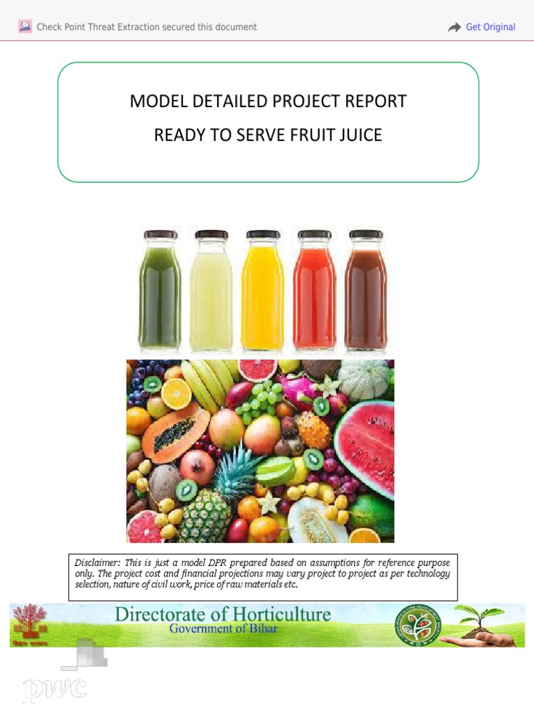 Model Detailed Project Report Ready To Serve Fruit Juice: Check Point Threat Extraction Secured ...
