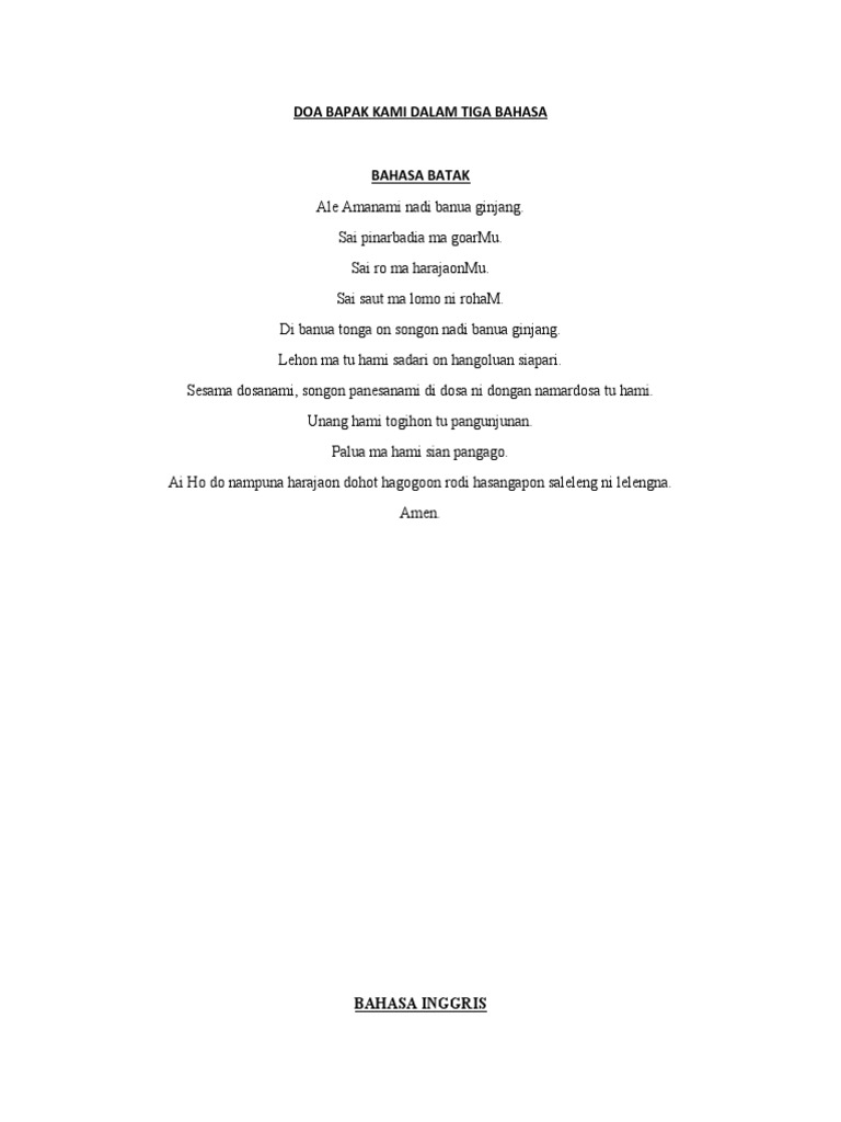 Doa Bapa Kami dalam Bahasa Batak | PDF