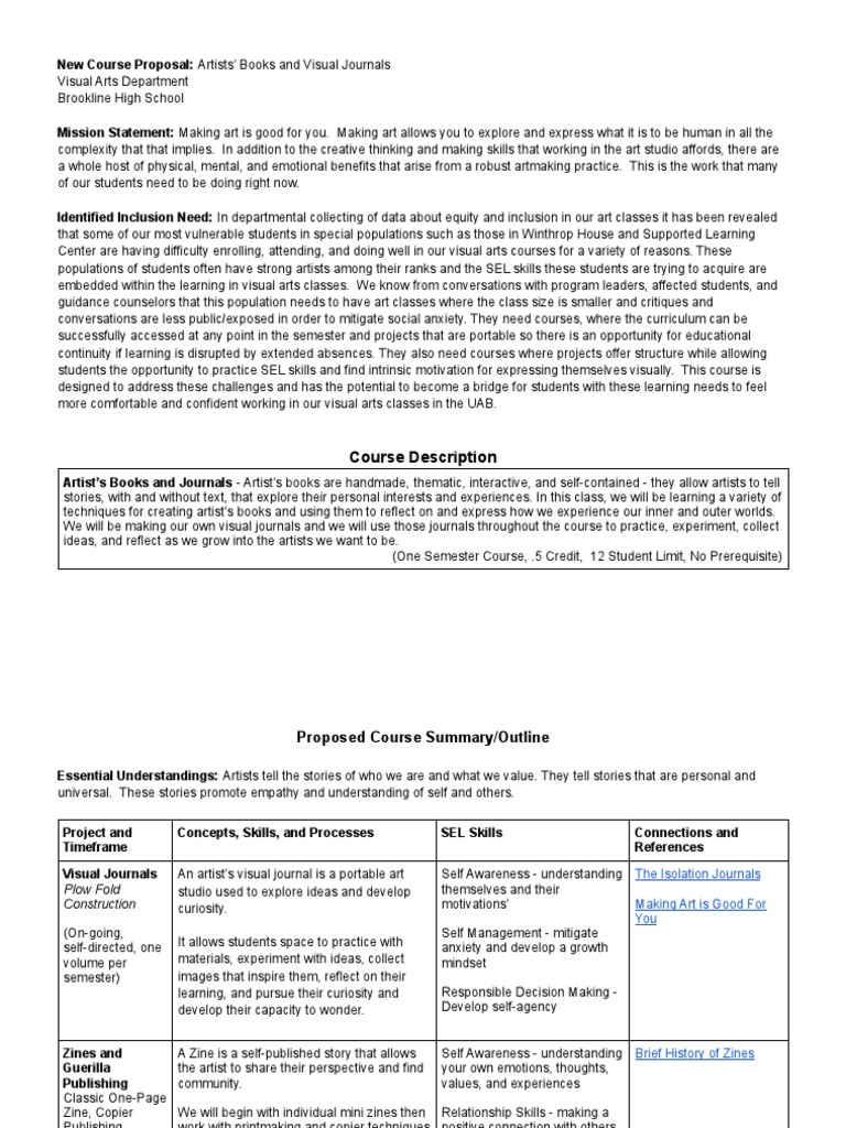 Visual Arts - New Couse Proposal | PDF
