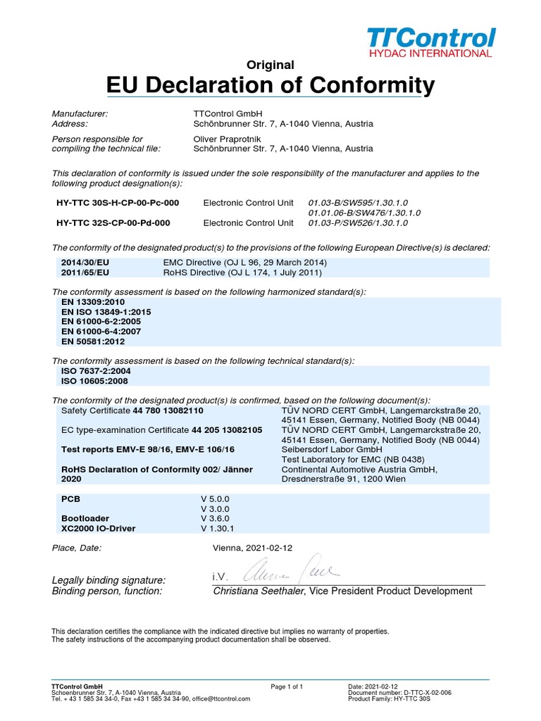 HY-TTC 30 Family EC Declaration of Conformity HY-TTC 30S | PDF ...